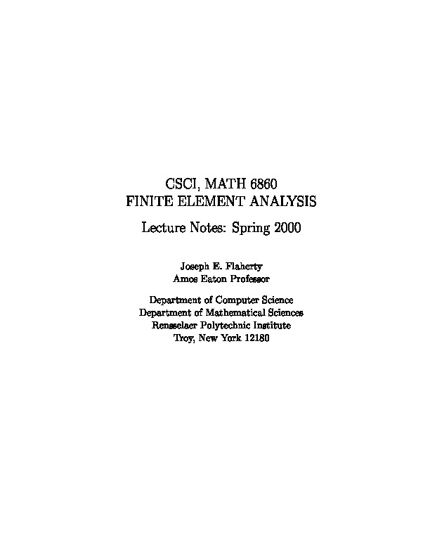 Finite Element Analysis by Joseph E. Flaherty PDF download Finite Element Analysis by Joseph E. Flaherty PDF download